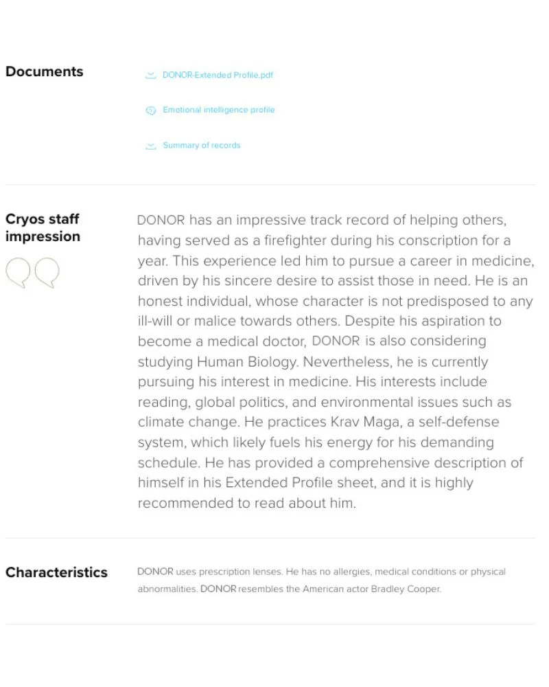 Example of Extended Profile from ID Release Sperm Donor